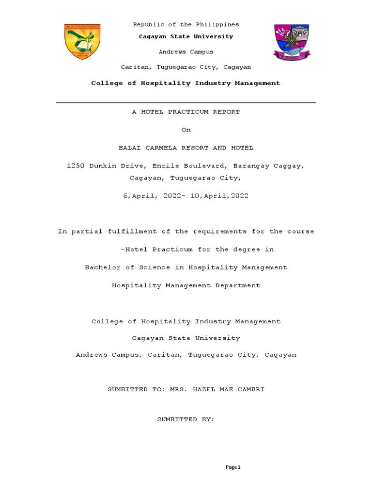 A Hotel Practicum Report - Docx Mars Report | PDF | Dormitory ...