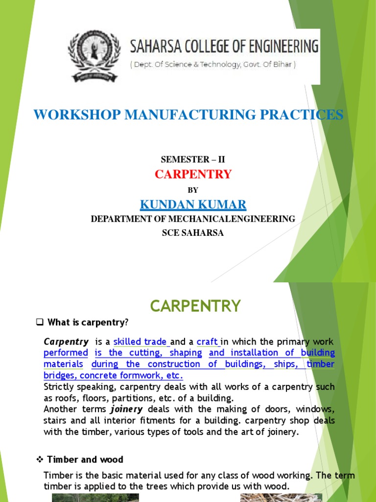Workshop Manufacturing Practices: Carpentry | PDF | Carpentry ...