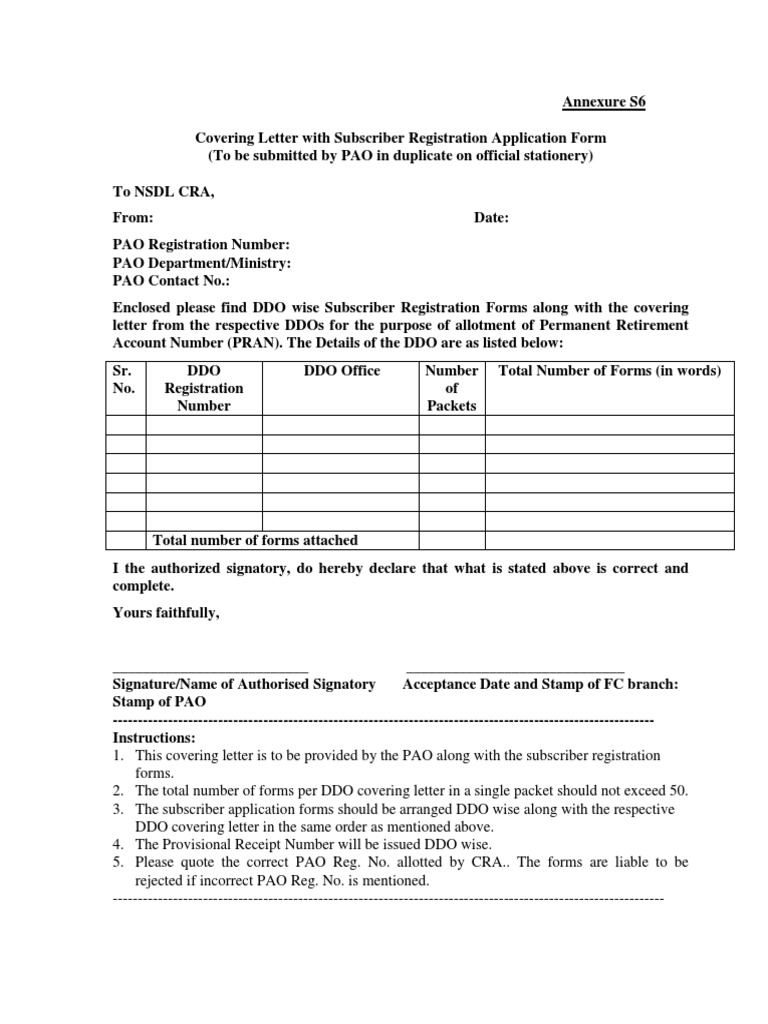 S6 - PAO Covering Letter For Subscriber Registration | PDF