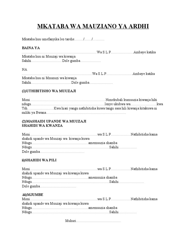 MKATABA WA MAUZIANO YA ARDHI A | PDF