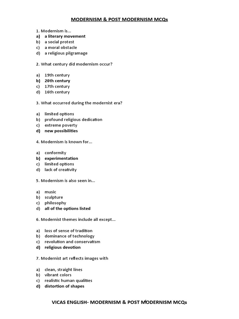 MCQ Modernism 1 | PDF | Modernism | Poetry
