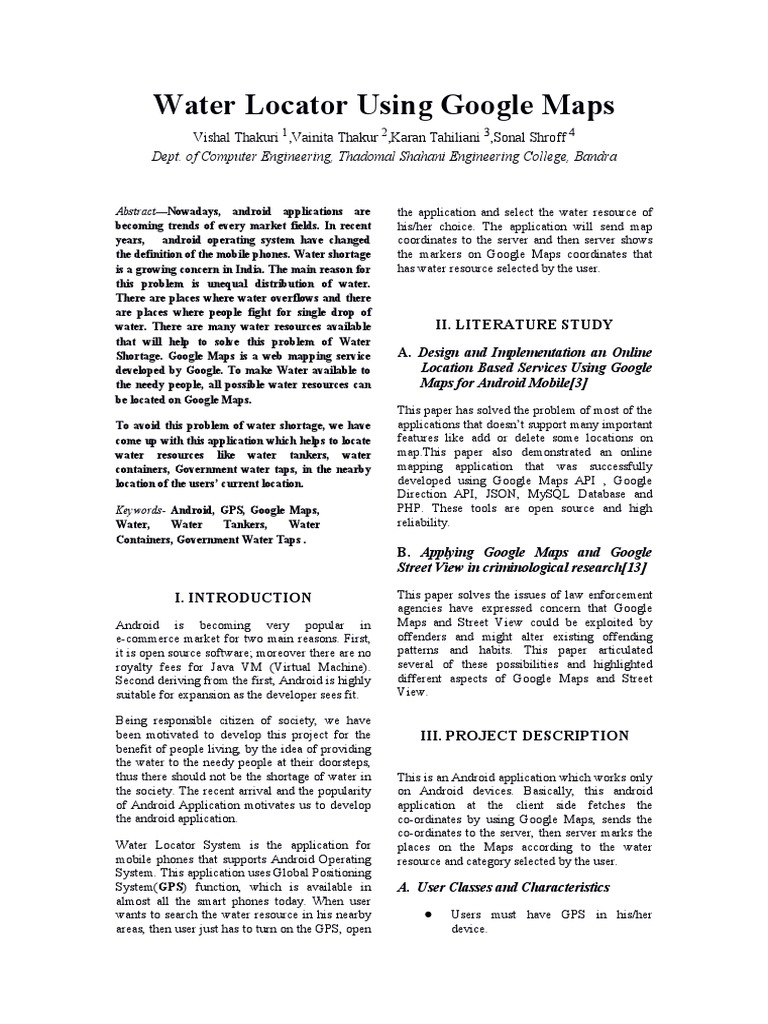 Research Paper - Water Locator With Google Maps | PDF | Android ...