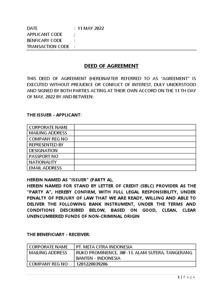 PT MCI - SBLC Agreement | PDF | Arbitration | Letter Of Credit