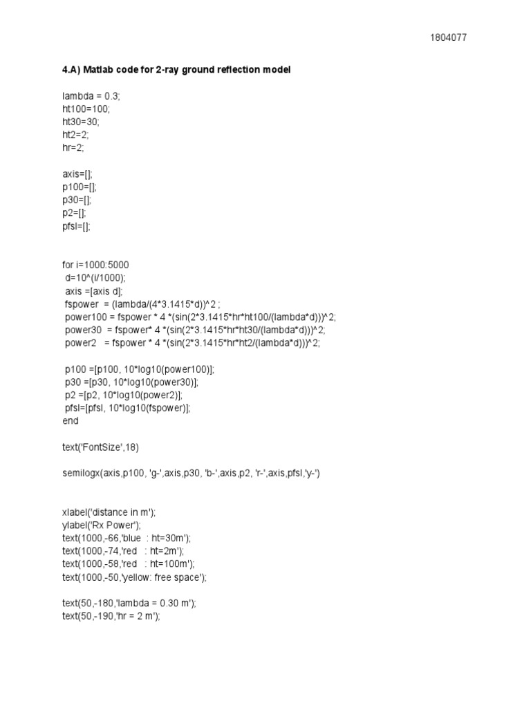 4.A) Matlab Code For 2-Ray Ground Reflection Model | PDF | Teaching ...
