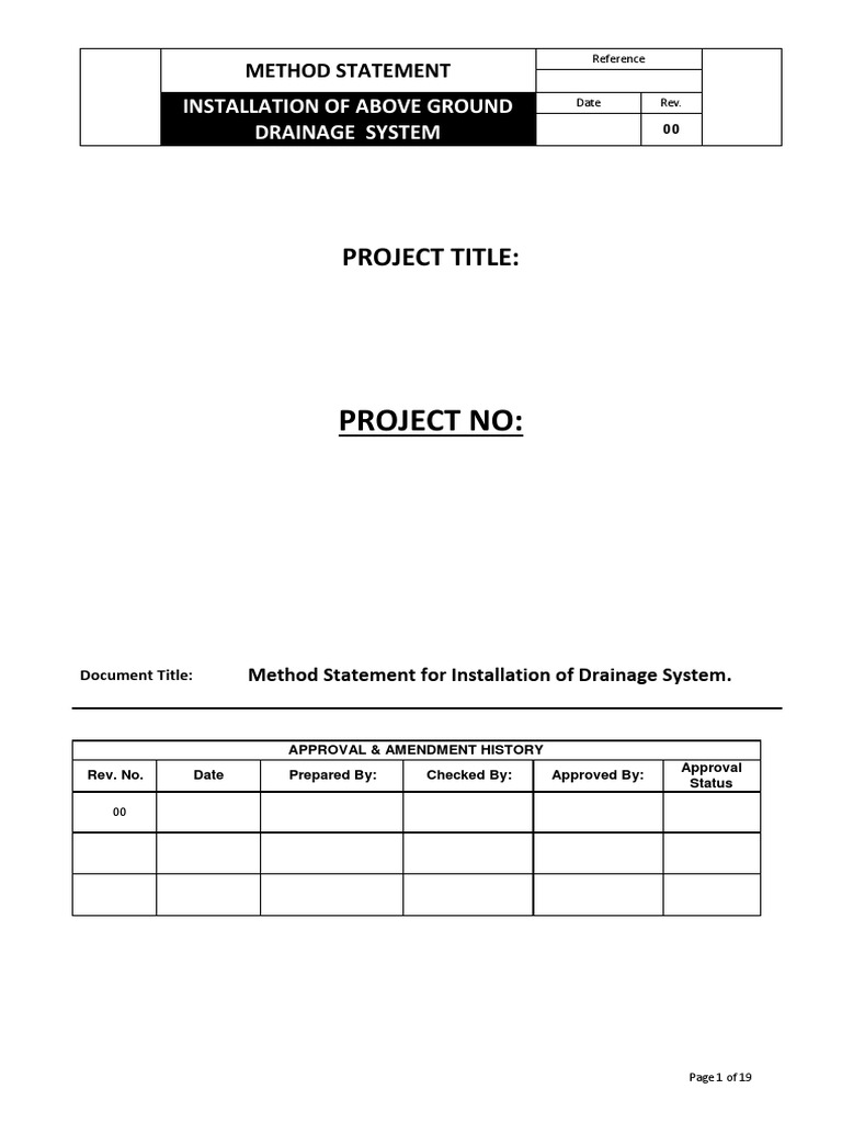 1.0 Method Statement Above Ground - Drainage System | PDF | Pipe (Fluid ...