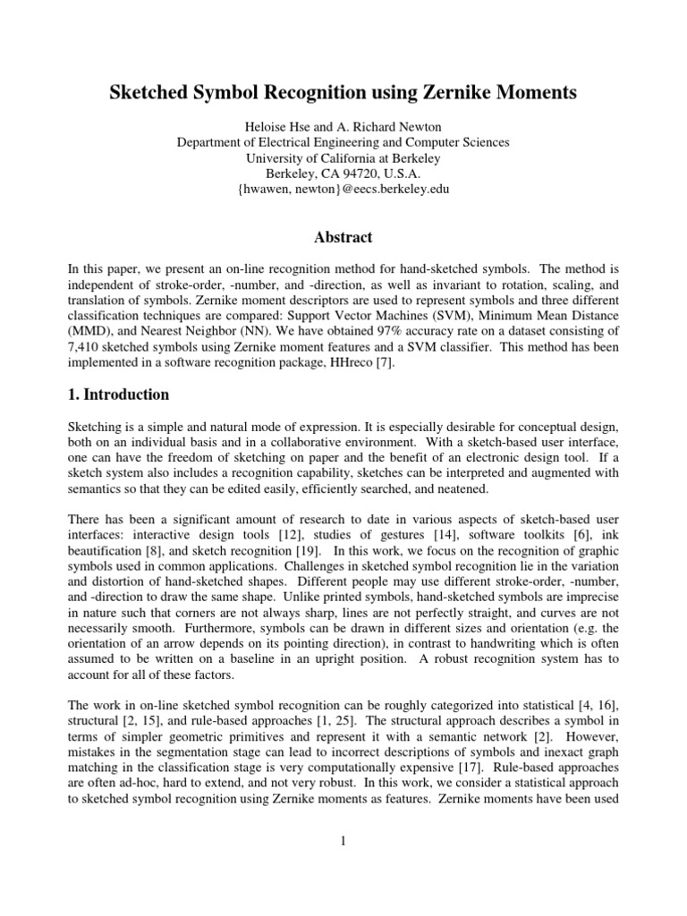 Sketched Symbol Recognition Using Zernike Moments Pdf Support Vector Machine Statistical 5212