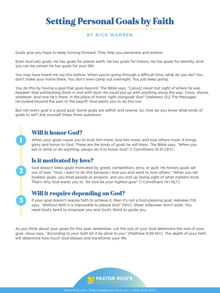 Setting Personal Goals by Faith: Will It Honor God? | PDF | Love | Jesus