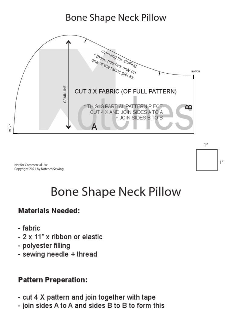 Bone Shape Neck Pillow Pattern | PDF | Sewing | Textile Arts