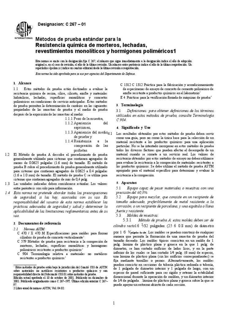 Astm-C267-En Español | PDF | Hormigón | Tubería (transporte de fluidos)