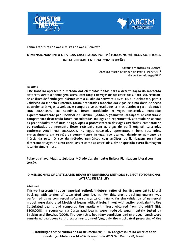 Análise do dimensionamento de vigas casteladas sujeitas à instabilidade ...