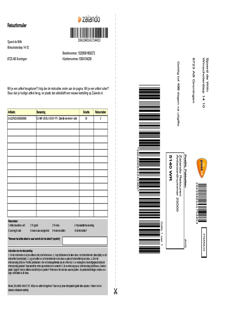 Zalando Retourformulier | PDF
