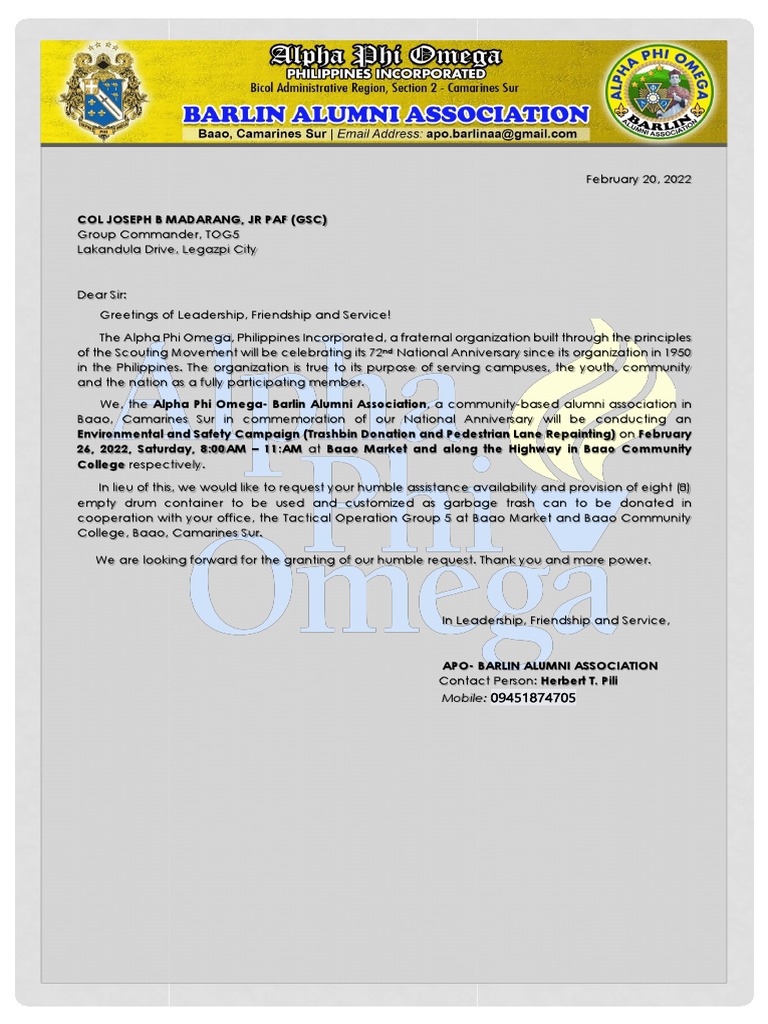 APO - BARLIN LETTER - Request For Empty Drum Container - BCC | PDF