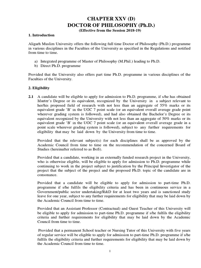 Chapter XXV (D) Doctor of Philosophy (PH.D.) : (Effective From The ...