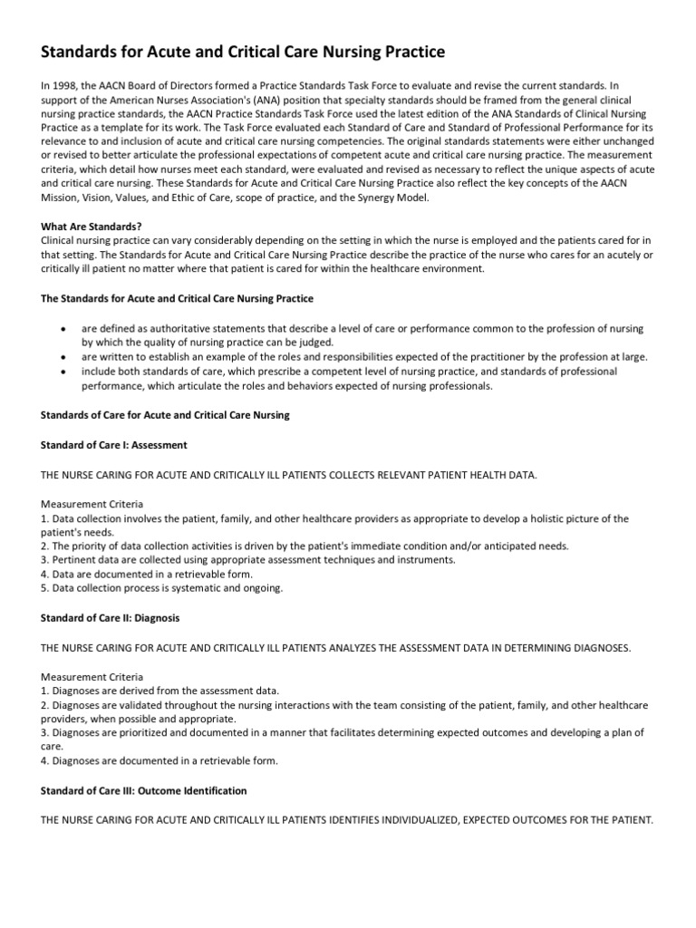 AACN Standards for Critical Care Nursing | PDF | Nursing | Health ...