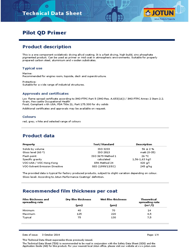 Pilot QD Primer: Technical Data Sheet | PDF | Abrasive | Materials