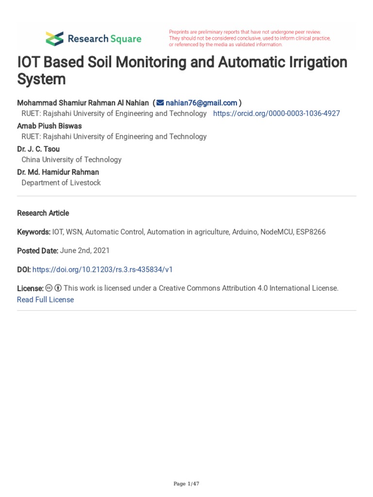 Iot Based Soil Monitoring And Automatic Irrigation System Pdf