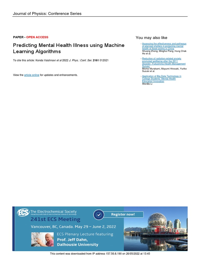 Predicting Mental Health Illness Using Machine Learning Algorithms | PDF | Machine Learning ...