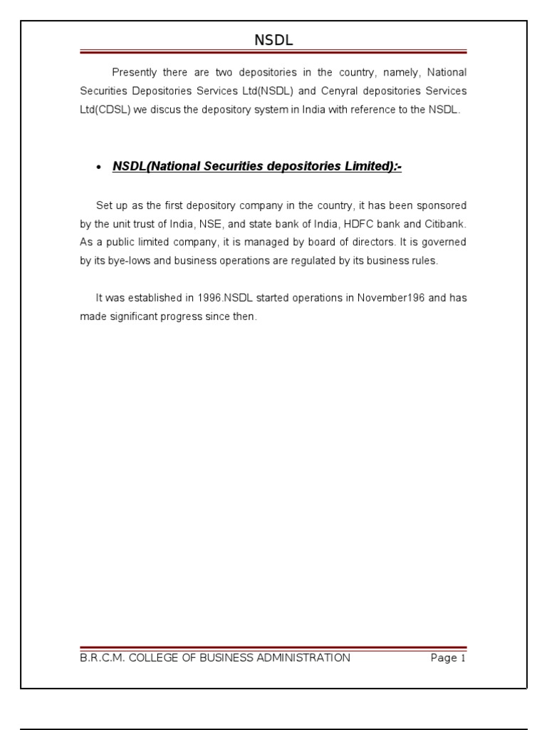 NSDL (National Securities Depositories Limited) | PDF | Clearing (Finance) | Securities (Finance)