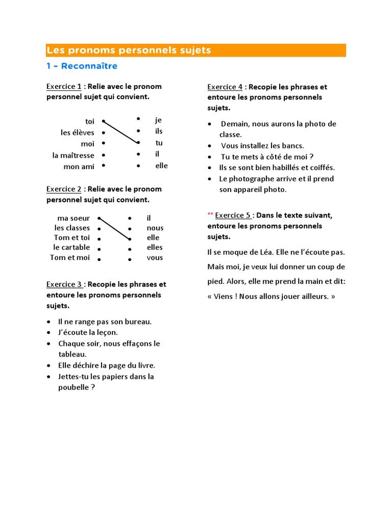 Pronoms Personnels Sujets | PDF