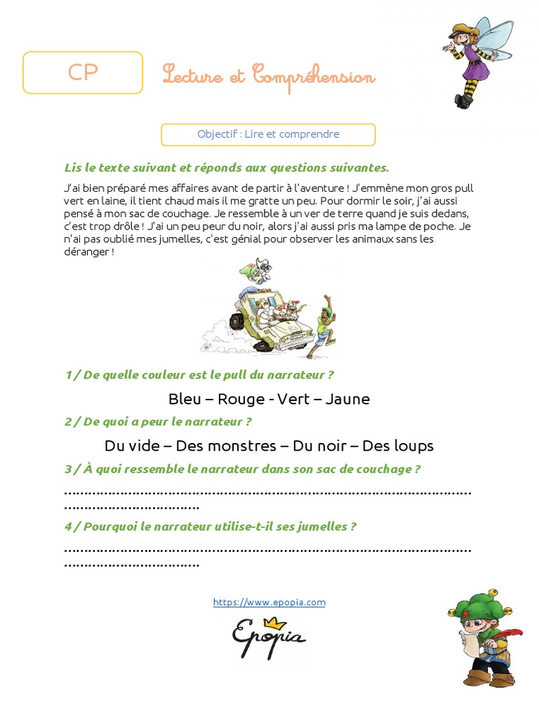 Lecture et Compréhension CP : Texte et Questions | PDF | Mystère ...
