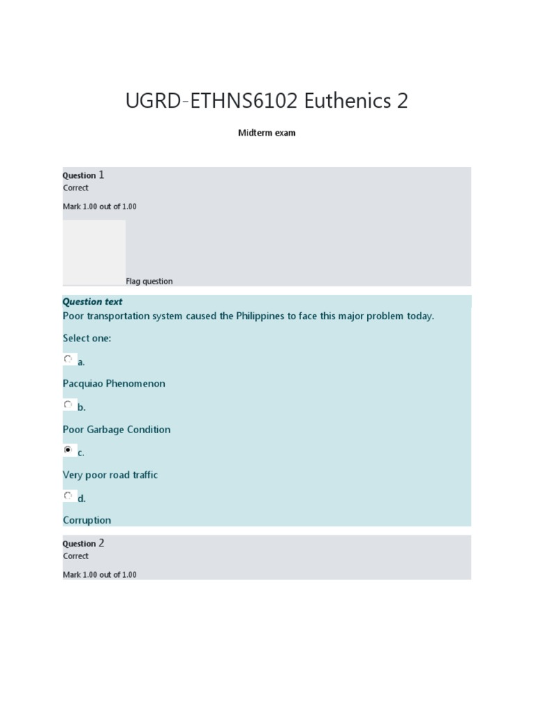 3rd Yr 2nd Sem Euthenics Midterm Exam | PDF