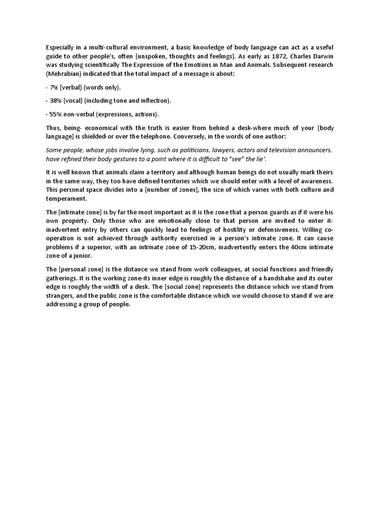 Body Language Exercise | PDF