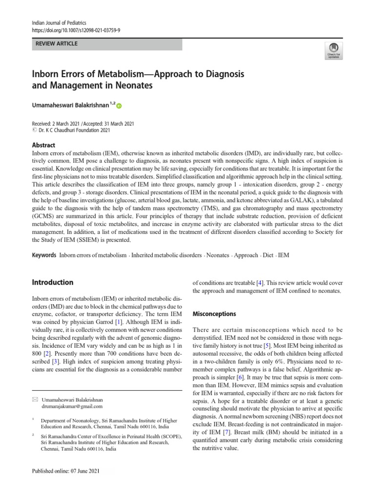 IJP IEM Neonates | PDF | Metabolism | Dietary Supplements