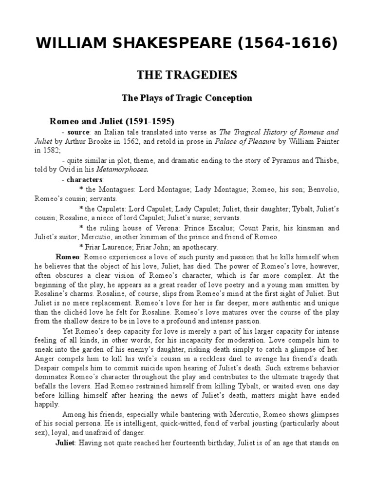 An Analysis of William Shakespeare's Tragedy Romeo and Juliet Focusing ...