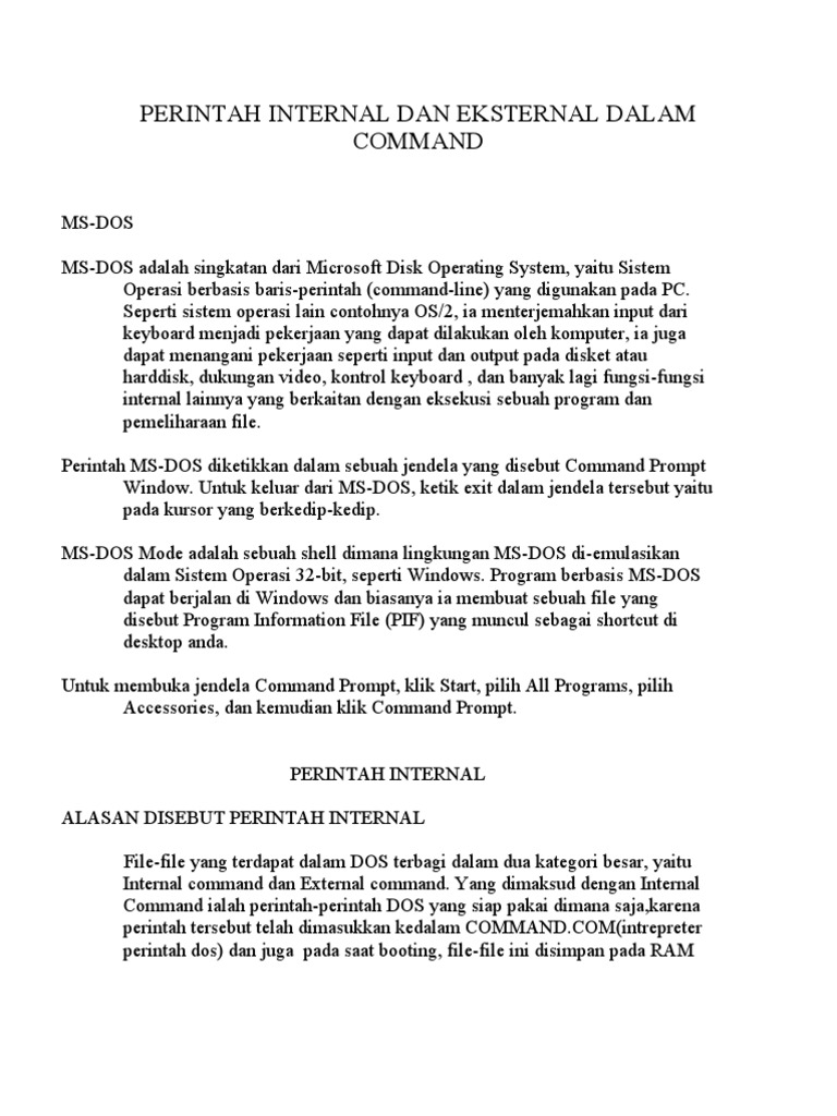 Perintah Internal Dan Eksternal Dalam Command | PDF