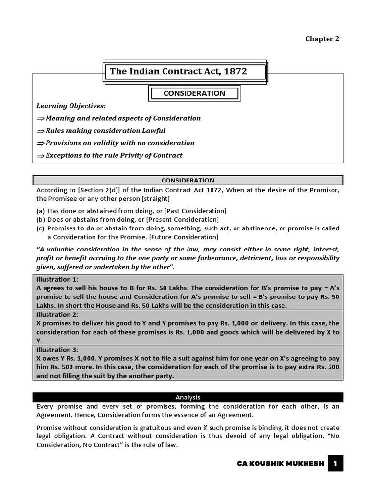 Contract Act CH 2 | PDF | Consideration | Assignment (Law)
