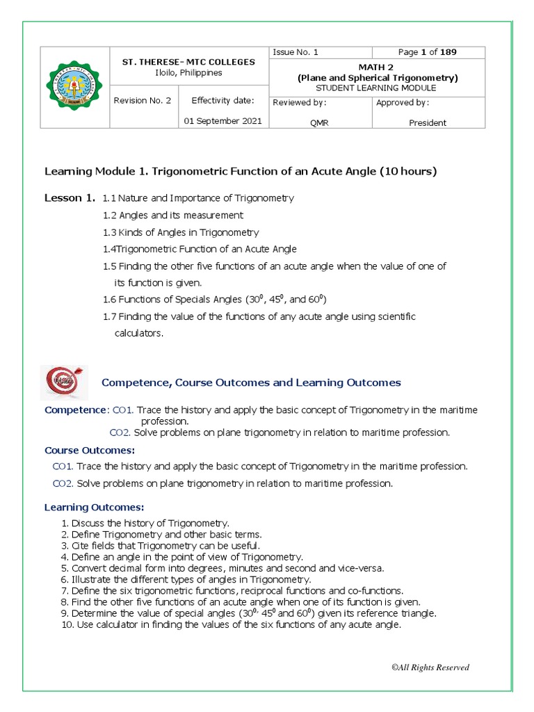 1a Math 2 MT Prelim Revised | PDF | Trigonometric Functions | Sine
