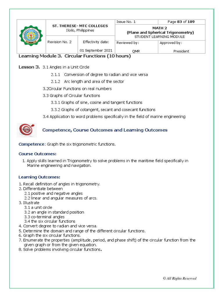 2a Math 2 MT Midterm Revised | PDF | Trigonometric Functions | Sine