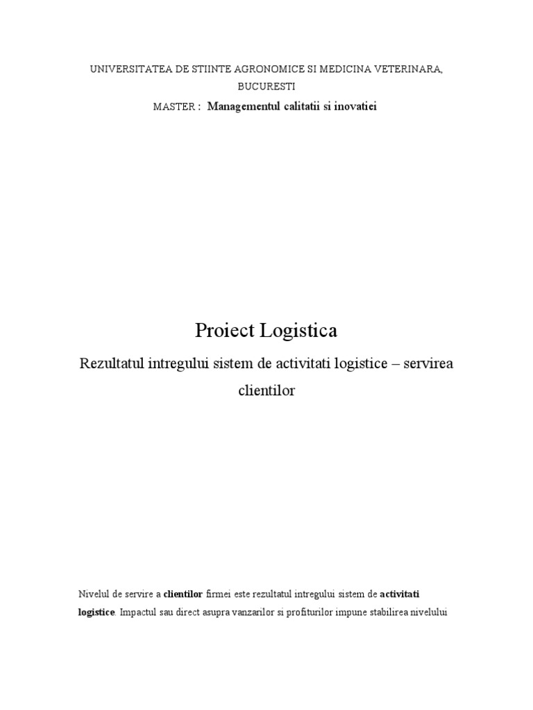 Proiect Logistica | PDF