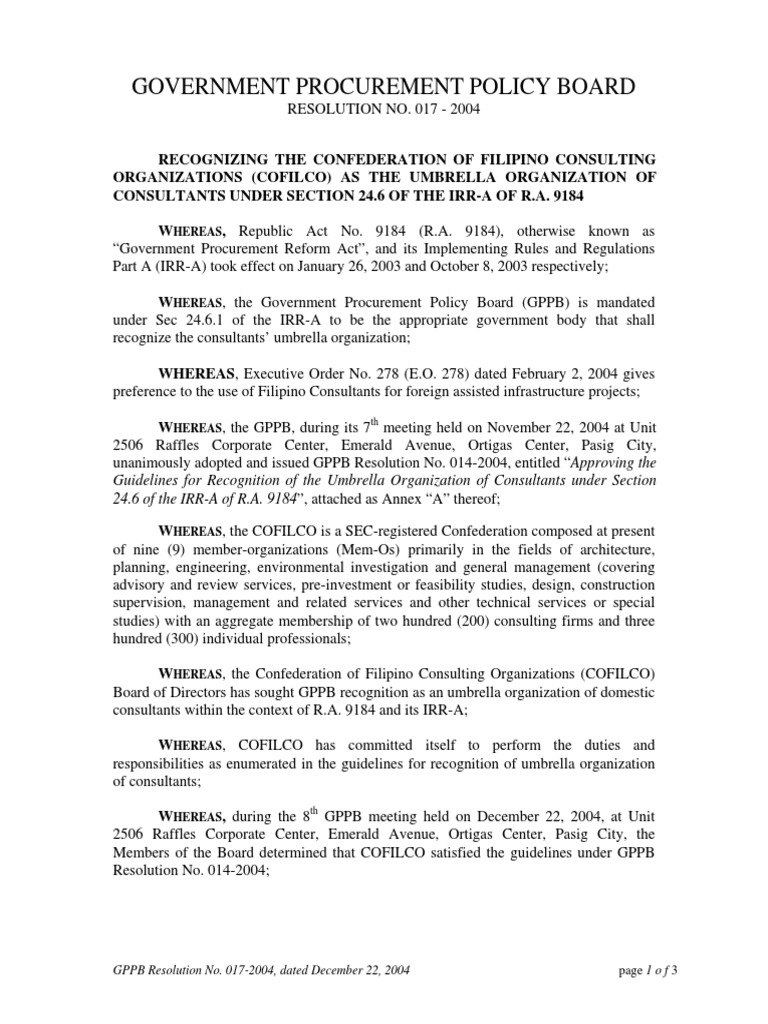 GPPB Resolution No. 17-2004 | PDF | Government | Economies