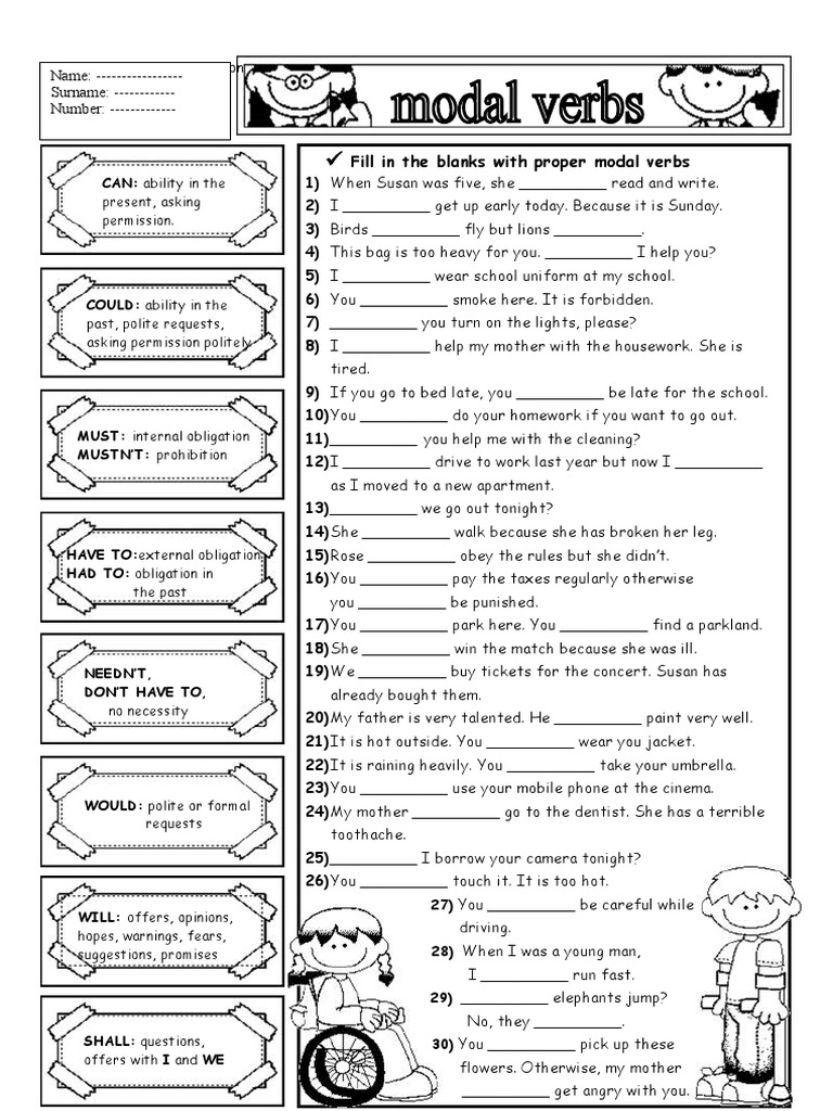 Fill in The Blanks With Proper Modal Verbs: Present, Asking Permission ...