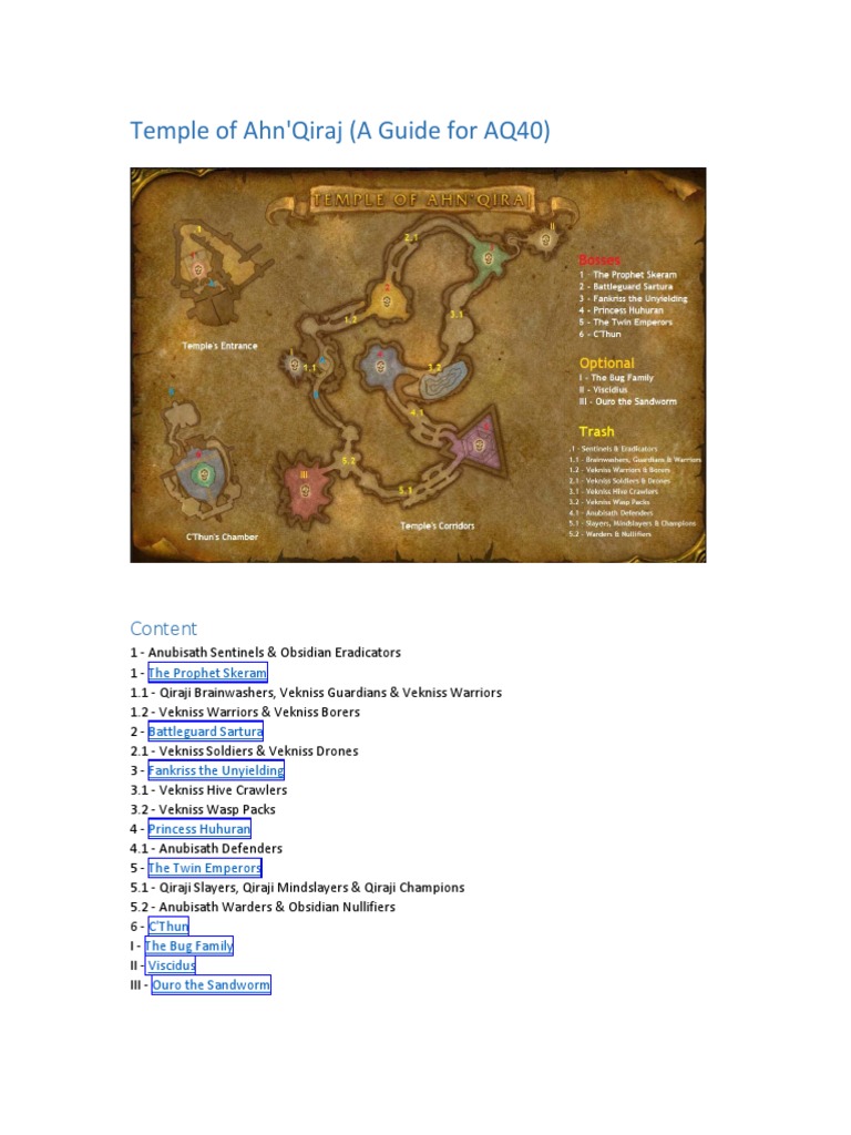 Temple of Ahn'Qiraj (A Guide For AQ40) : Content | PDF