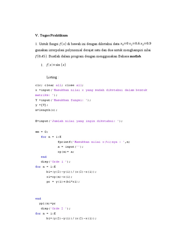 Interpolasi Polynomial dan Lagrange di MATLAB | PDF | Metode & Bahan Ajar