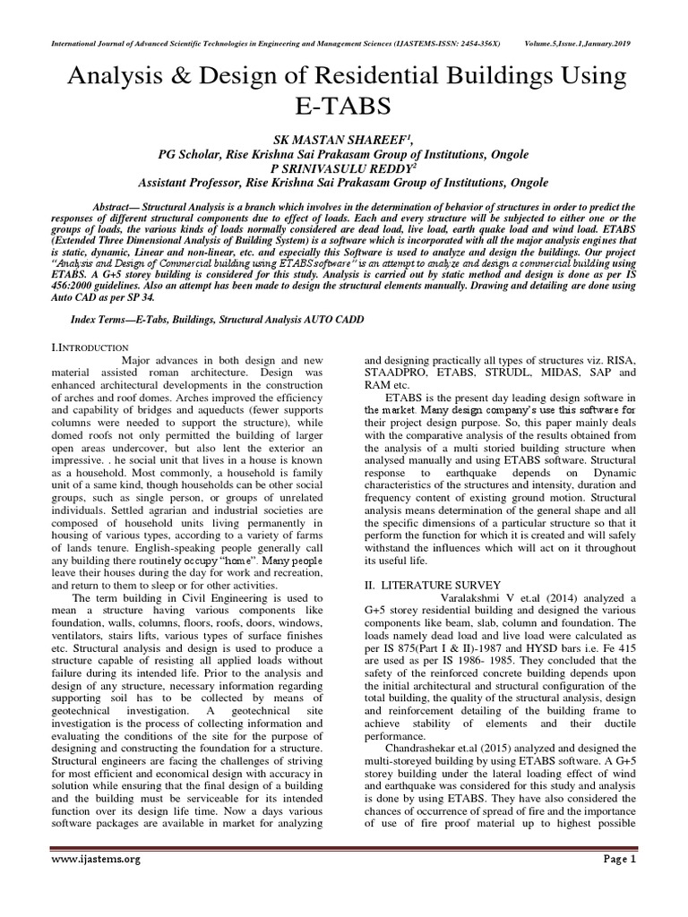 Residential Building Analysis Using E-TABS | PDF | Structural Analysis ...