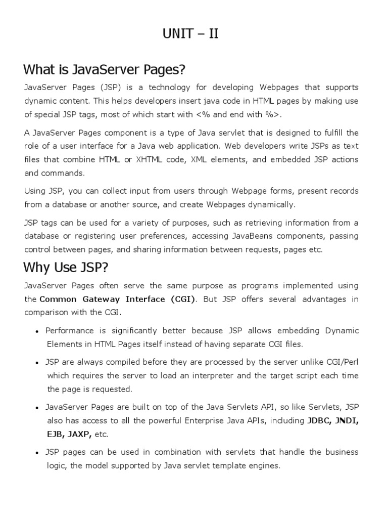 Unit - Ii What Is Javaserver Pages?: Ejb, Jaxp, Etc | PDF | Html ...