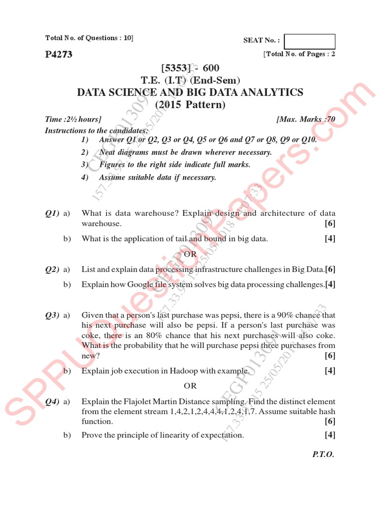 Be - Information Technology Engineering - Semester 6 - 2018 - May - Data Science and Big Data ...