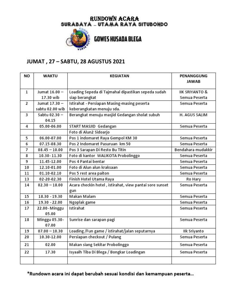 Rundown Acara Gowes 28 Agt | PDF
