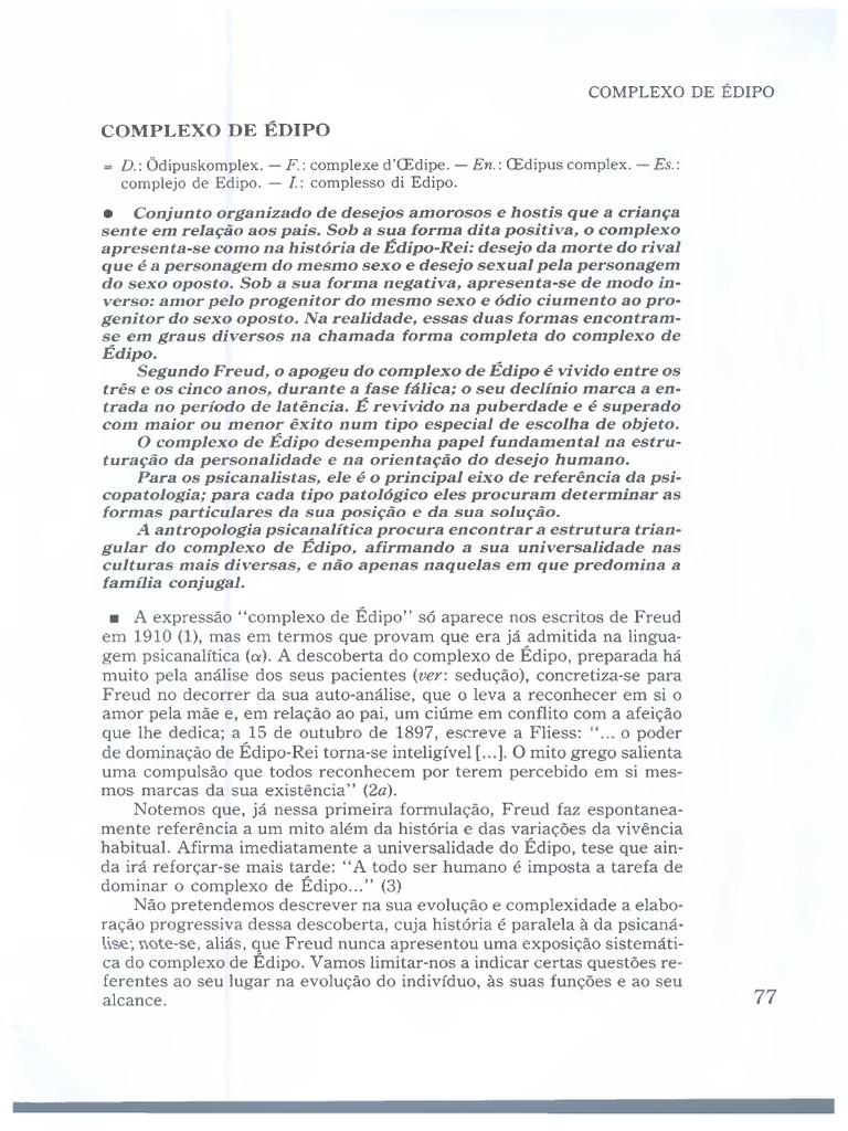 LAPLANCHE, J. PONTALIS, J-B.Complexo de Édipo PDF | PDF | Complexo de Édipo | Sigmund Freud