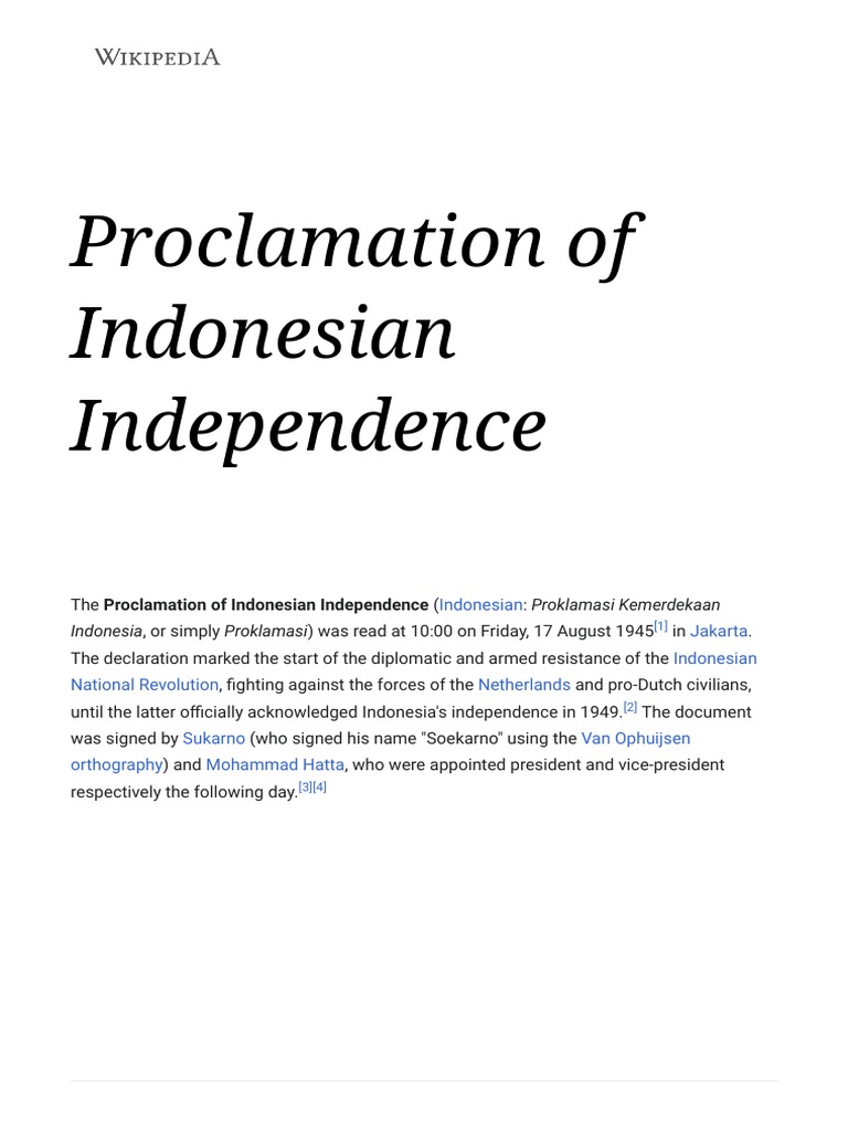 Proclamation of Indonesian Independence - Wikipedia | PDF | Indonesia ...