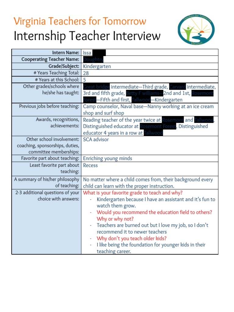 Portfolio Coop Teacher Interview Assignment | PDF