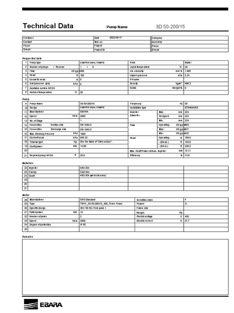 Data - Sheet - 3D - 50-200 - 15 | PDF | Pump | Mechanical Engineering