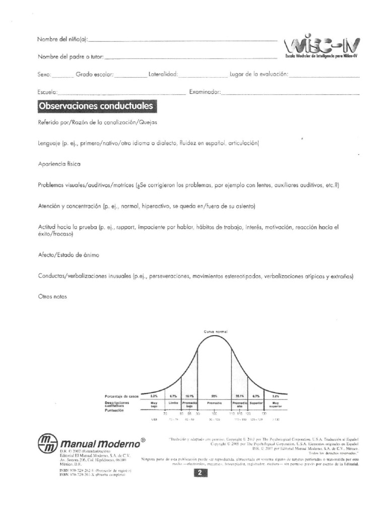 Protocolo WISC IV Completo | PDF