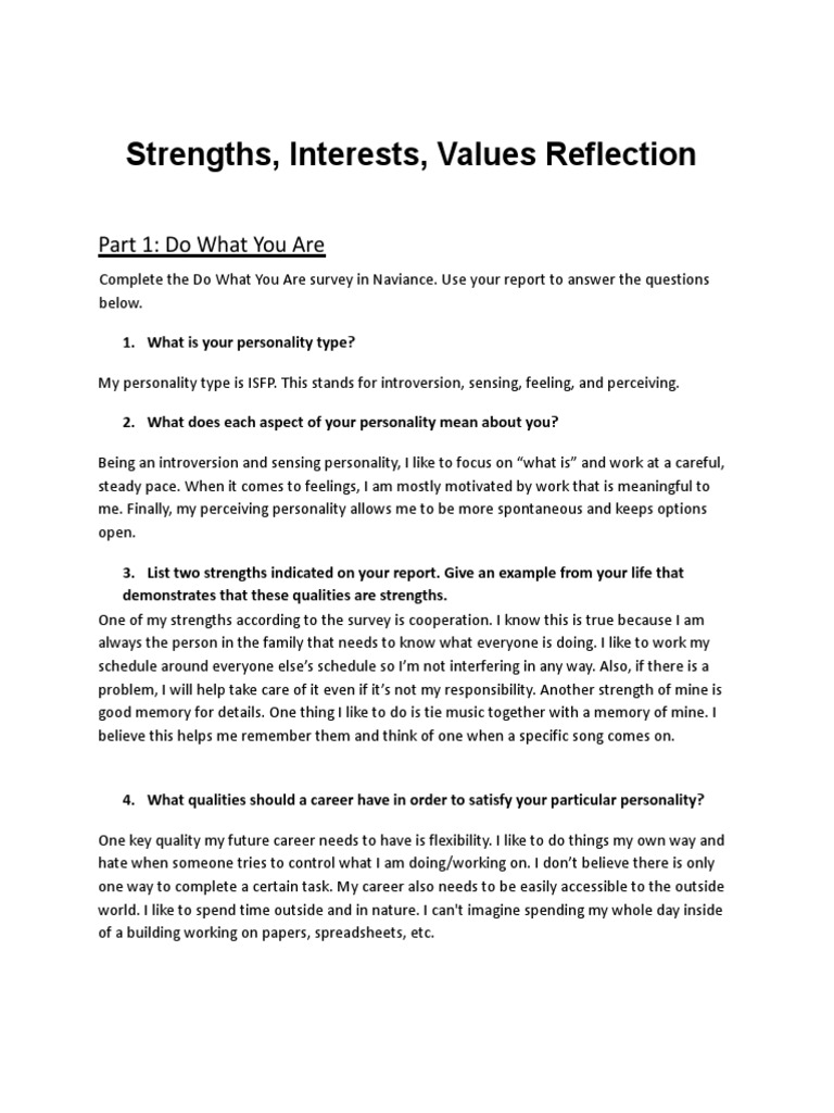 Strengths Interests Values | PDF