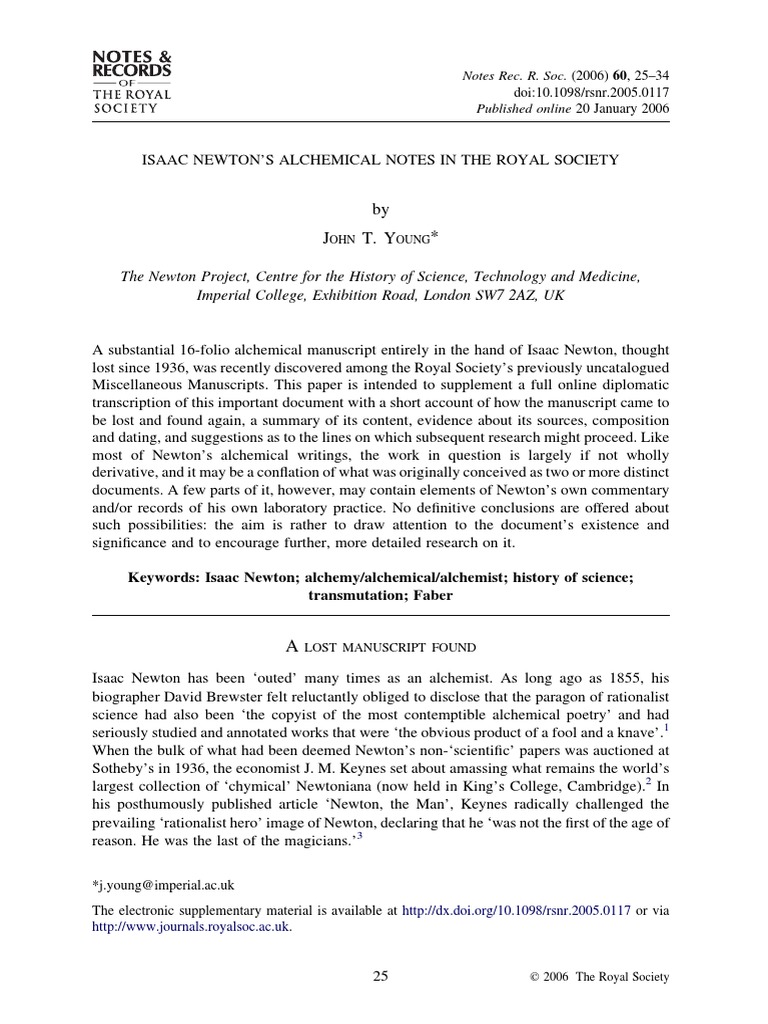 Isaac Newton's Alchemical Notes in The Royal Society | PDF | Alchemy ...