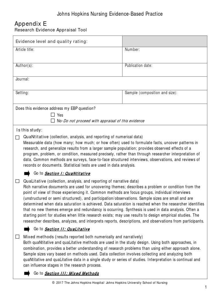 Appendix E: Johns Hopkins Nursing Evidence-Based Practice | PDF ...
