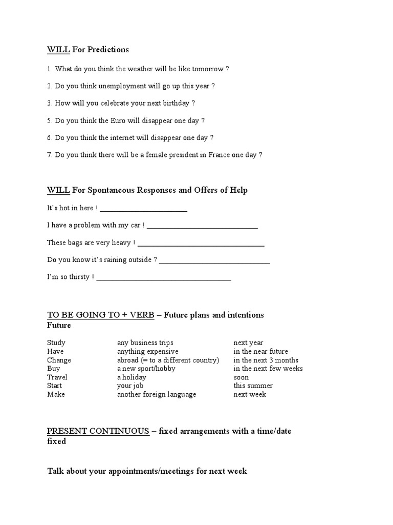 Future Tenses Speaking Activities Guide | PDF